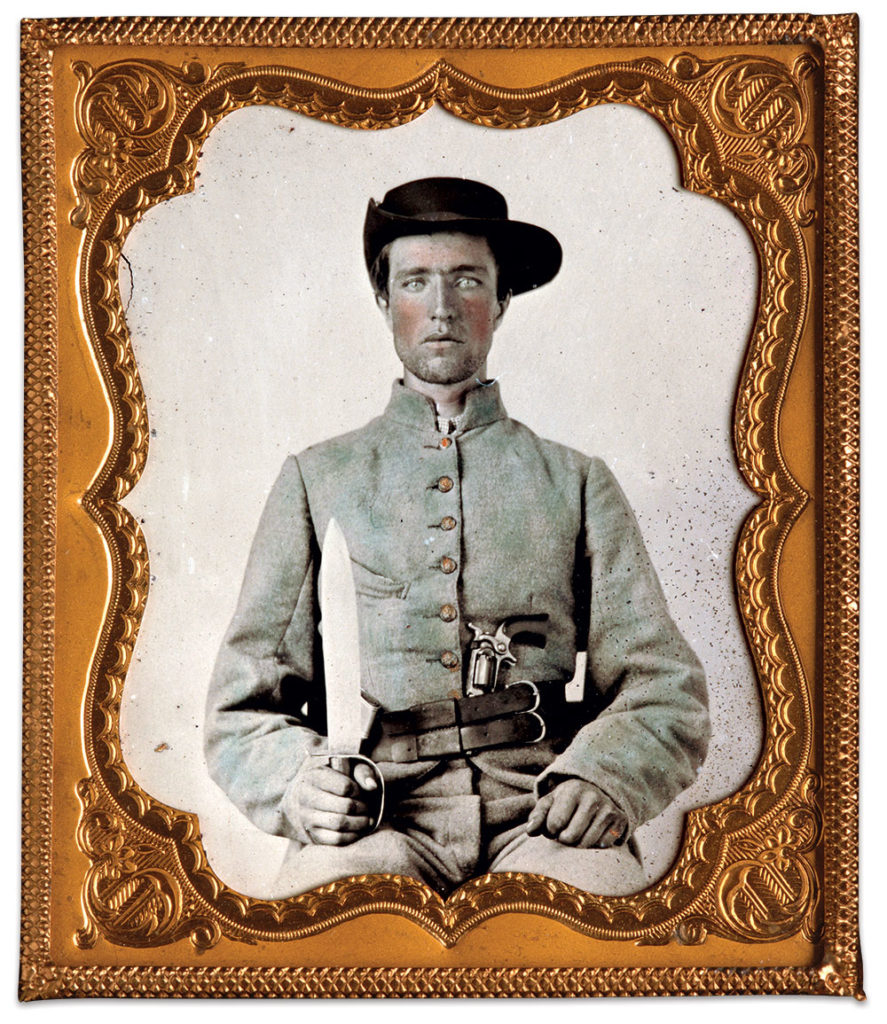 Confederate soldier with Bowie knife and Colt revolver